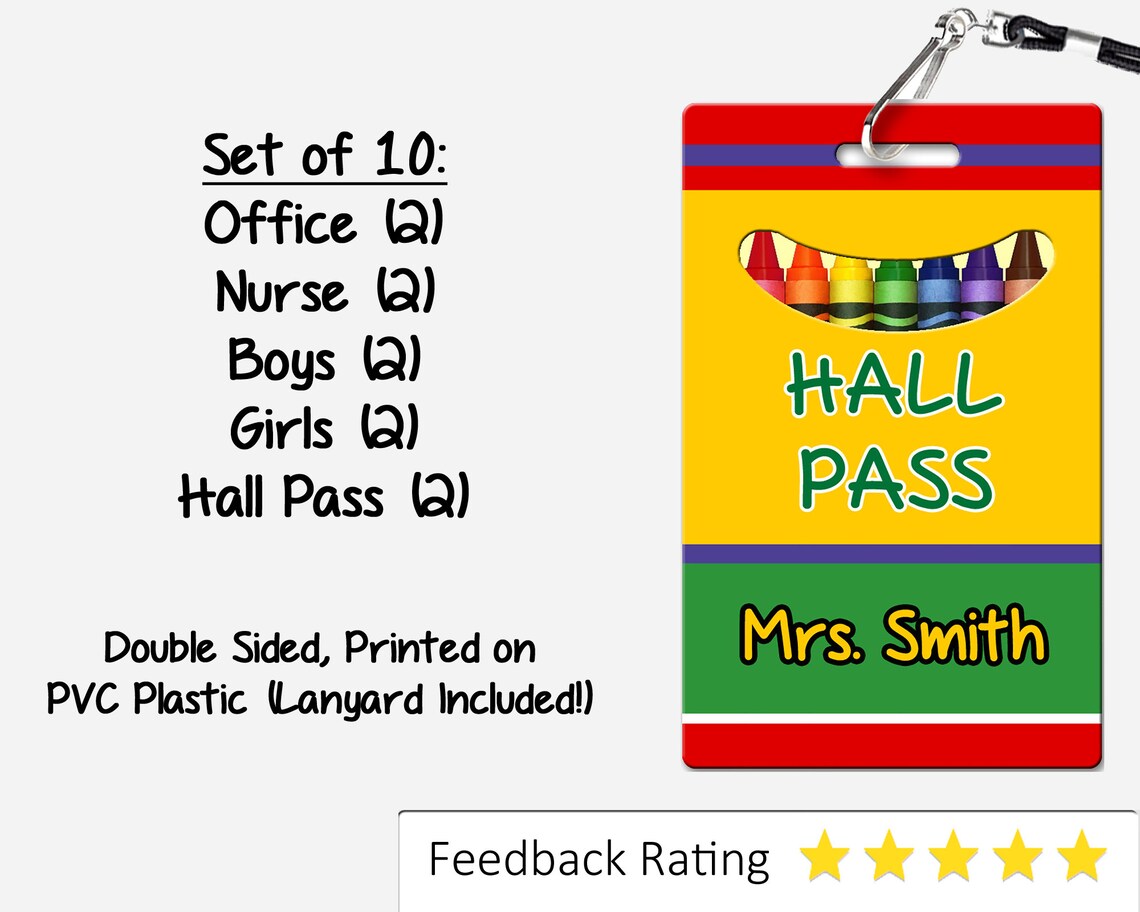 Crayon Theme Classroom Hall Passes for Teachers Personalized | Etsy