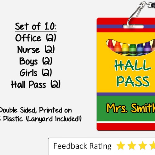Crayon Theme Classroom Hall Passes for Teachers Personalized - Etsy