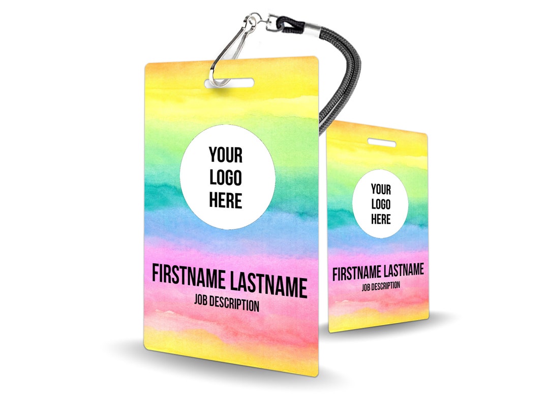 Rainbow Watercolor Name Badge - Colorful ID Badge, Custom Personalized ...