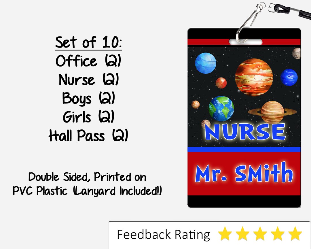 Planets Theme Classroom Hall Passes for Teachers, Personalized, Set of ...