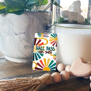 Retro Rainbow Theme Classroom Hall Passes for Teachers, Personalized ...