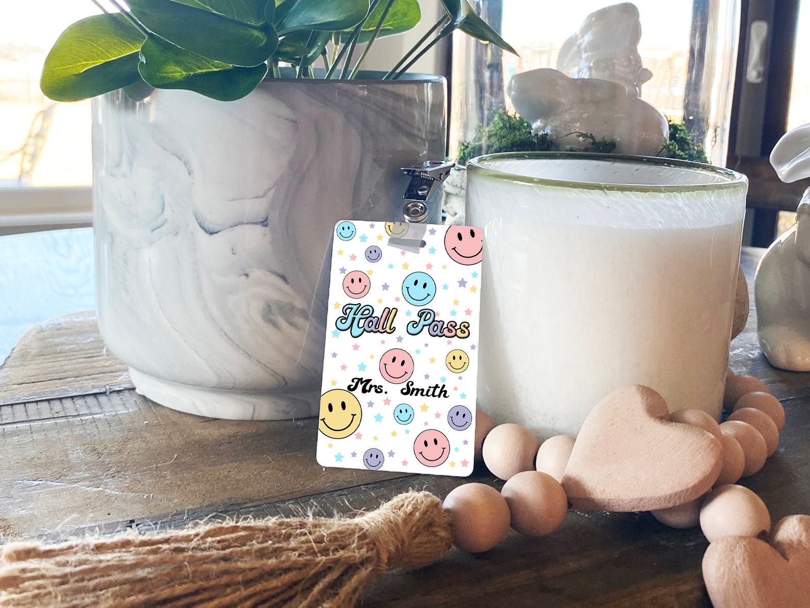 Smiley Face Theme Classroom Hall Passes for Teachers, Personalized, Set ...