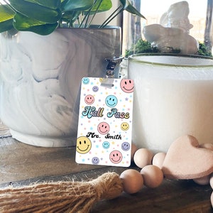 Smiley Face Theme Classroom Hall Passes for Teachers, Personalized, Set ...
