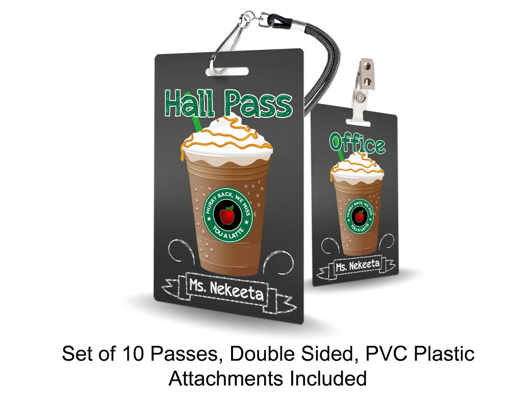 Coffee Theme Classroom Hall Passes for Teachers, Personalized, Set of ...