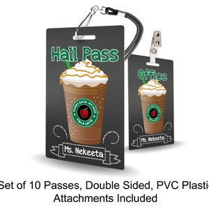 Coffee Theme Classroom Hall Passes for Teachers, Personalized, Set of ...