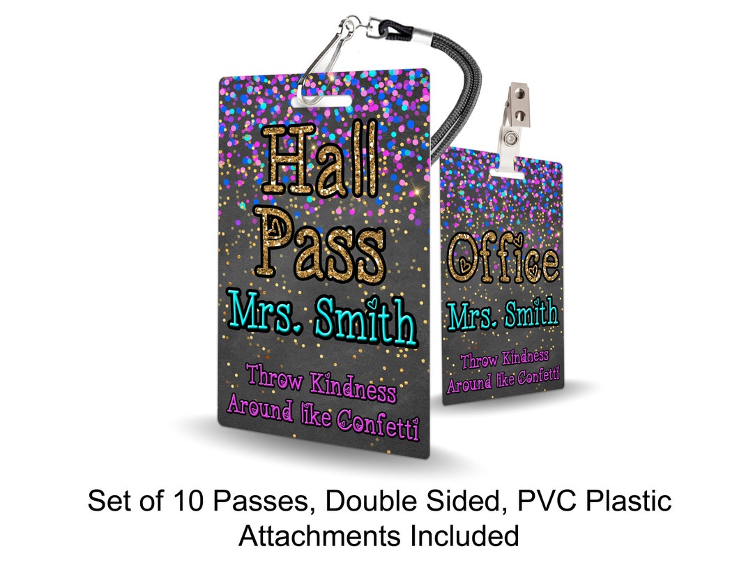 Confetti Theme Classroom Hall Passes for Teachers, Personalized, Set of ...
