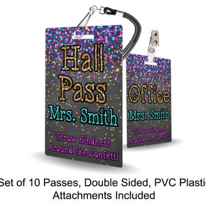 Confetti Theme Classroom Hall Passes for Teachers, Personalized, Set of ...