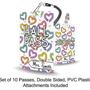 Pencil Hearts Theme Classroom Hall Passes for Teachers, Personalized ...