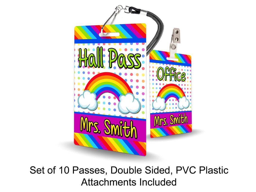 Rainbow Theme Classroom Hall Passes for Teachers, Personalized, Set of ...