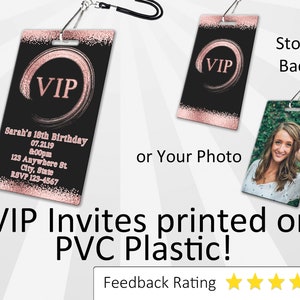 Rose Gold VIP Pass Birthday Invitation PLASTIC Rose Gold VIP Pass ...