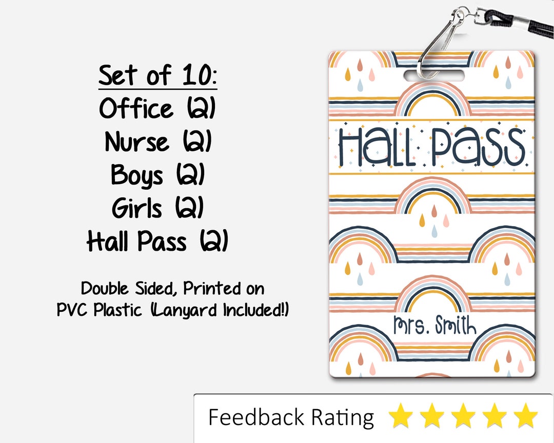 Boho Rainbow Theme Classroom Hall Pass, Personalized, Set of 10 - Etsy