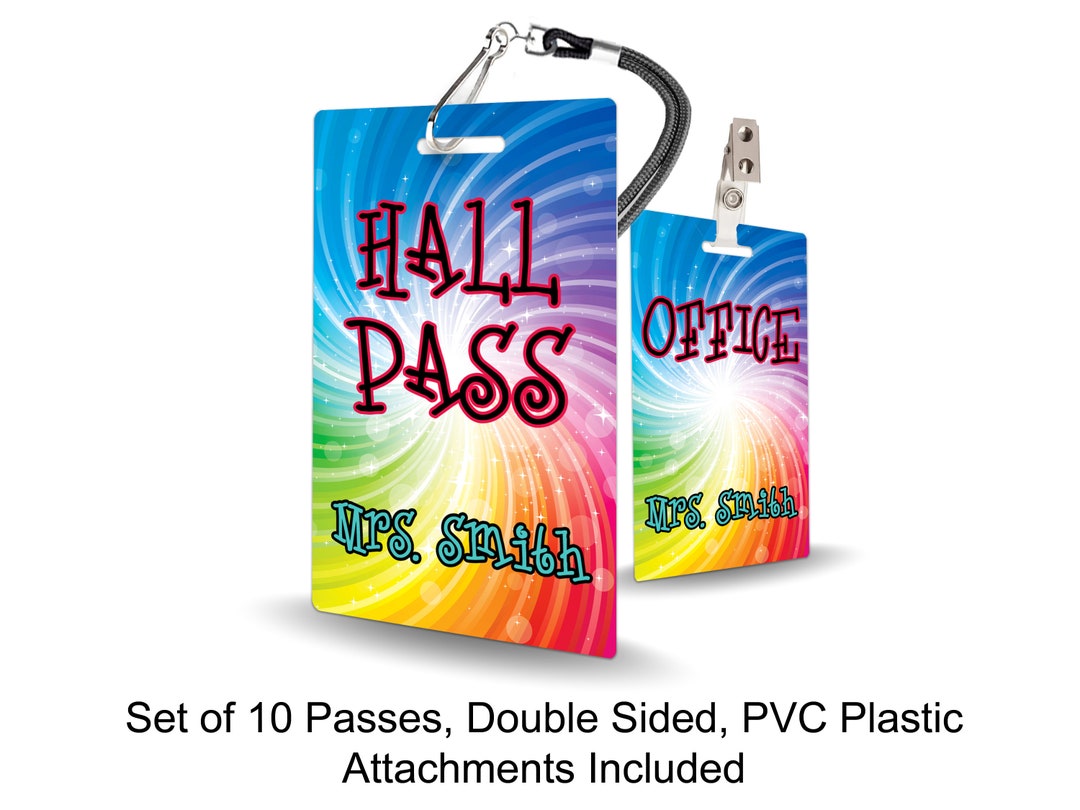 Swirl Theme Classroom Hall Passes for Teachers, Personalized, Set of 10 ...