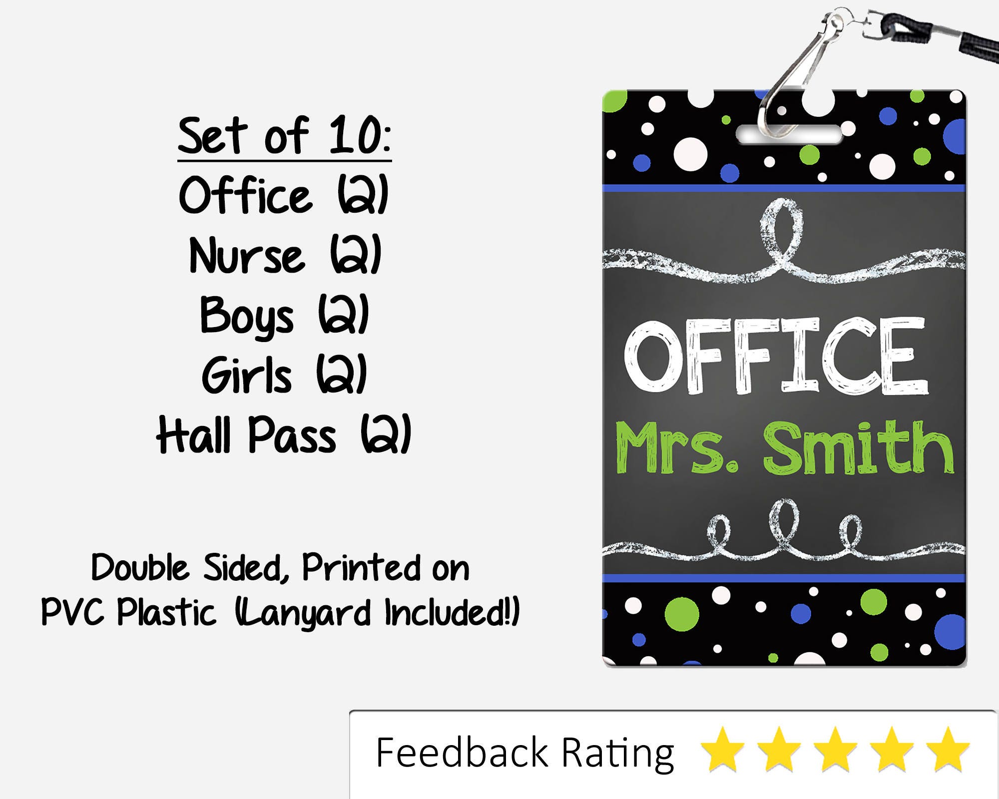 Chalk Theme Classroom Hall Passes for Teachers, Personalized, Set of 10 ...