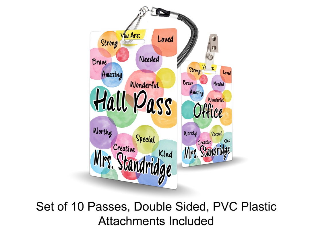 Watercolor Words Theme Classroom Hall Passes for Teachers, Personalized ...