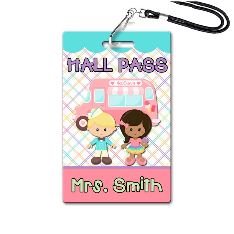 Ice Cream Truck Theme Classroom Hall Passes for Teachers, Personalized ...