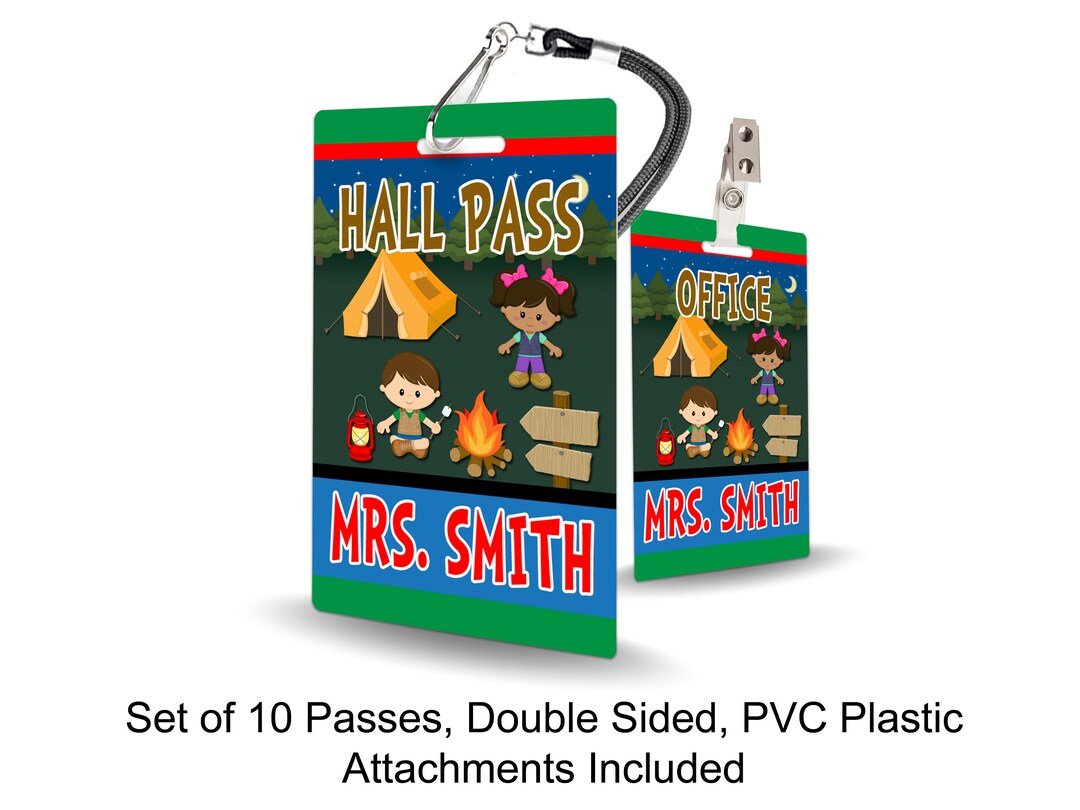 Camping Theme Classroom Hall Passes for Teachers, Personalized, Set of ...
