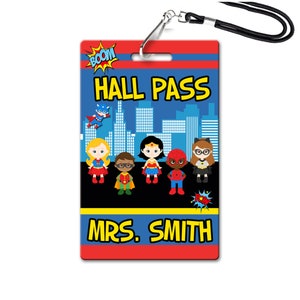 Superhero Theme Classroom Hall Passes for Teachers, Personalized, Set ...