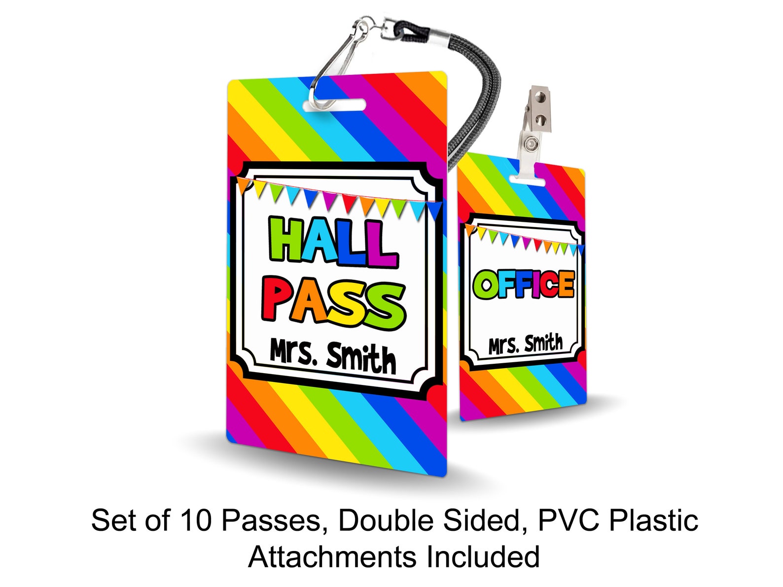 Rainbow Theme Classroom Hall Passes for Teachers, Personalized, Set of ...