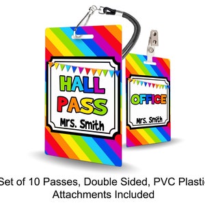 Rainbow Theme Classroom Hall Passes for Teachers, Personalized, Set of ...