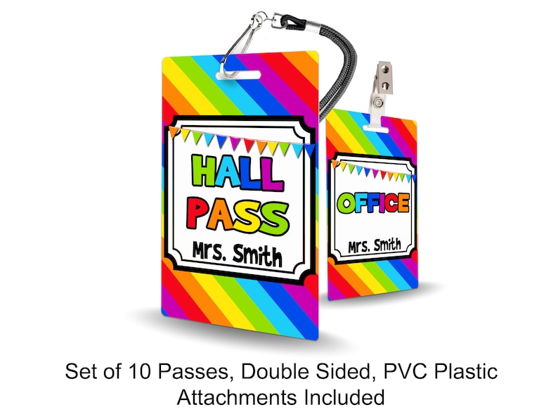 Rainbow Theme Classroom Hall Passes for Teachers, Personalized, Set of ...