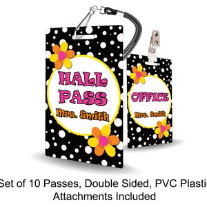 Black Dots Theme Classroom Hall Passes for Teachers, Personalized, Set ...
