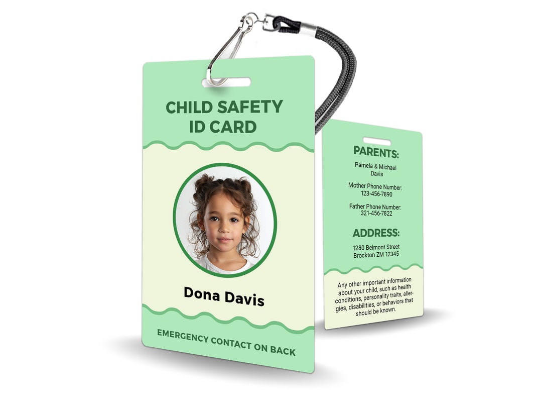 Child ID Badge - Safety for Kids, Personalized Identification - Etsy