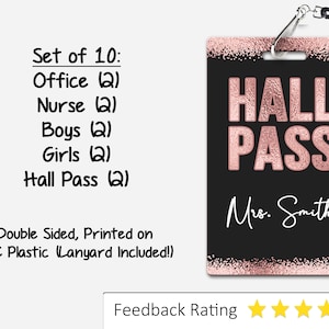 Rose Gold Theme Classroom Hall Passes for Teachers, Personalized, Hall ...