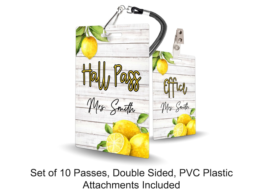 Simple Lemons Theme Classroom Hall Passes for Teachers, Personalized ...