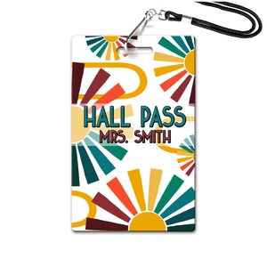 Retro Rainbow Theme Classroom Hall Passes for Teachers, Personalized ...
