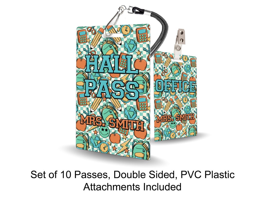 School Supplies Theme Classroom Hall Passes for Teachers, Personalized ...