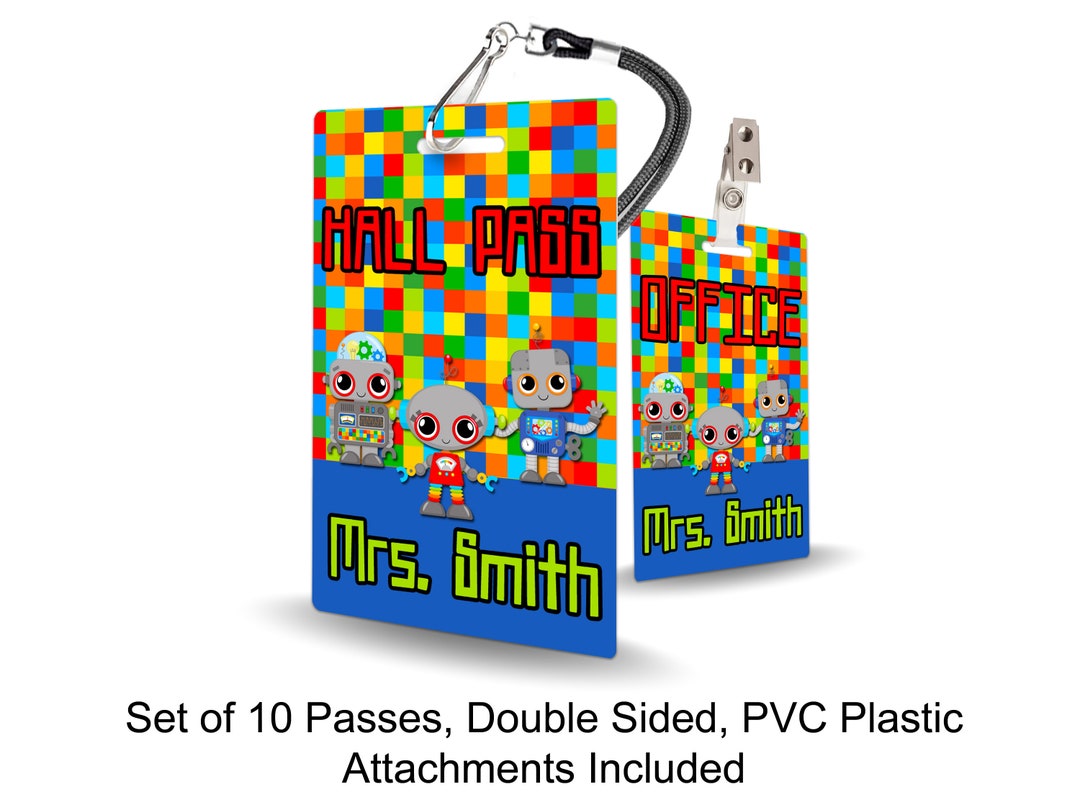 Robot Theme Classroom Hall Passes for Teachers, Personalized, Set of 10 ...