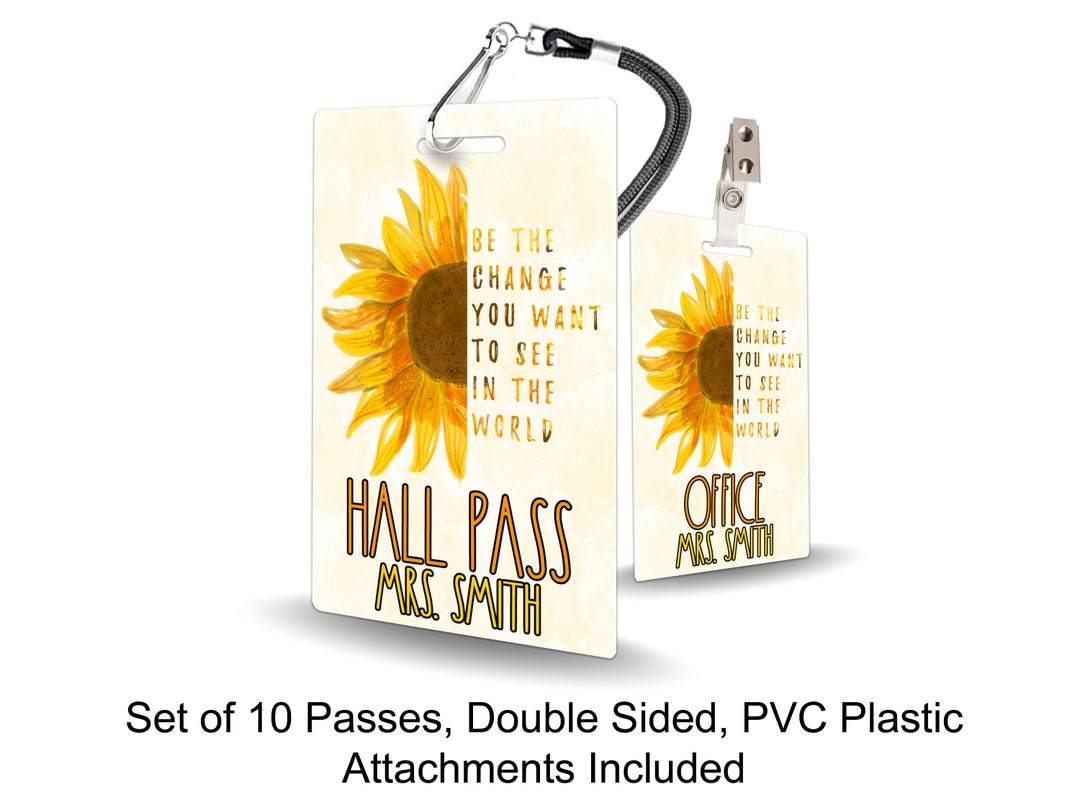 Sunflower Theme Classroom Hall Passes for Teachers, Personalized, Hall ...