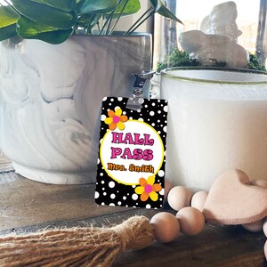 Black Dots Theme Classroom Hall Passes for Teachers, Personalized, Set ...