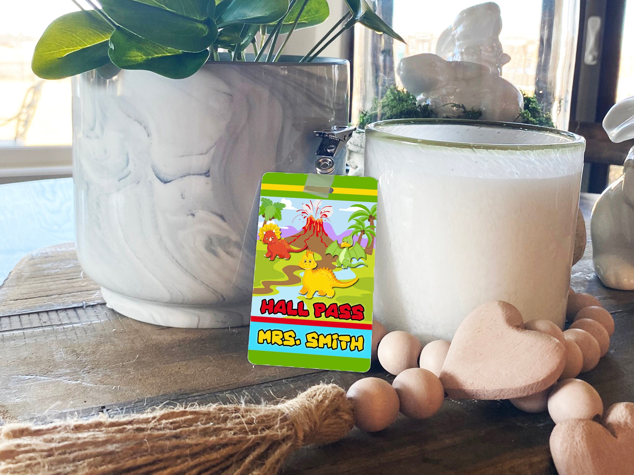 Dinosaur Theme Classroom Hall Passes for Teachers, Personalized, Hall ...