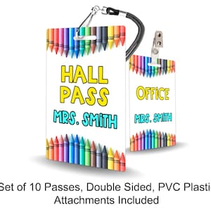 Crayons Theme Classroom Hall Passes for Teachers, Personalized, Hall ...