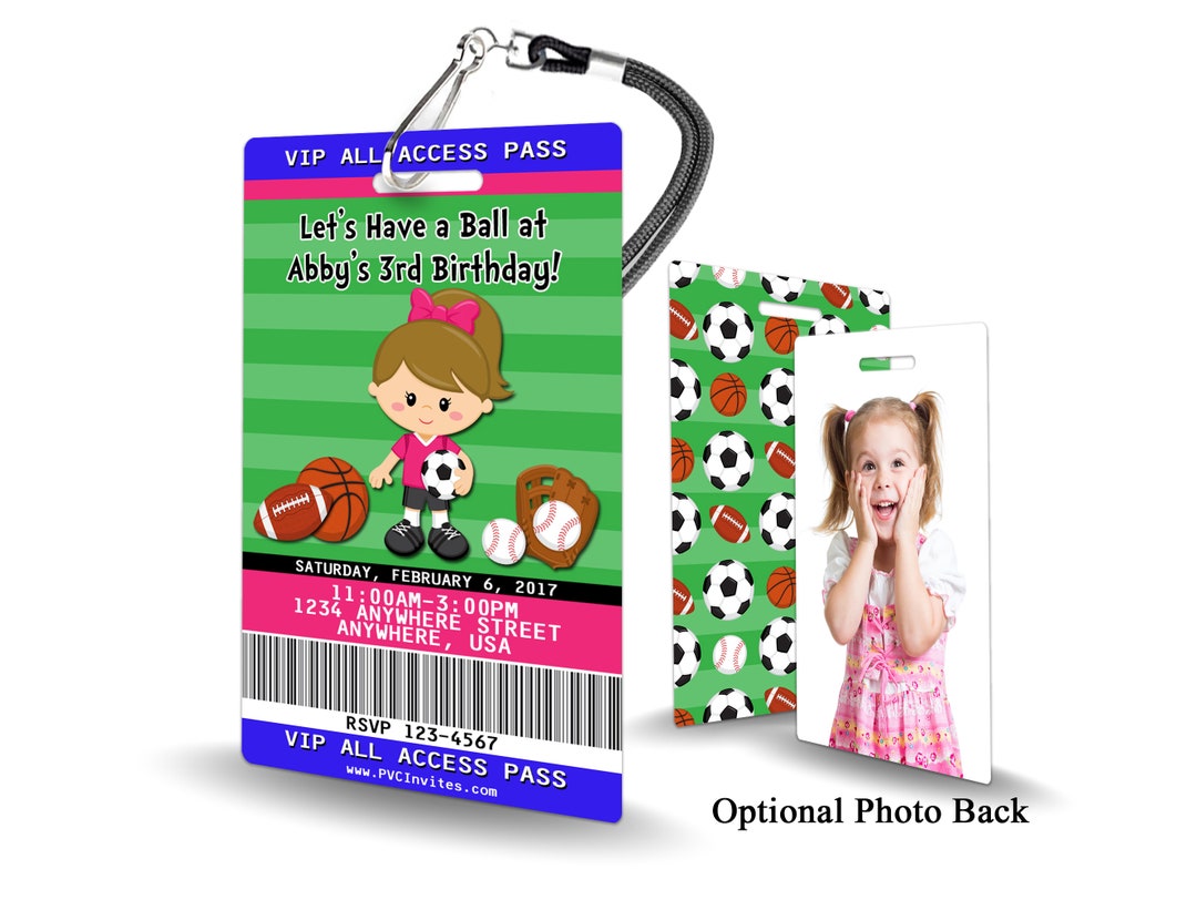Sports (girl) Birthday Invitation PLASTIC Sports (girl) Birthday ...