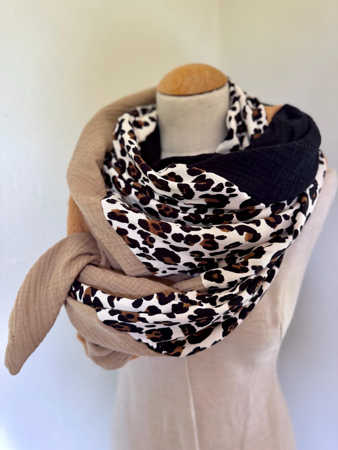 Muslin Triangle Scarf XXL Wrap Scarf Loop Scarf Leopard Print Viscose ...