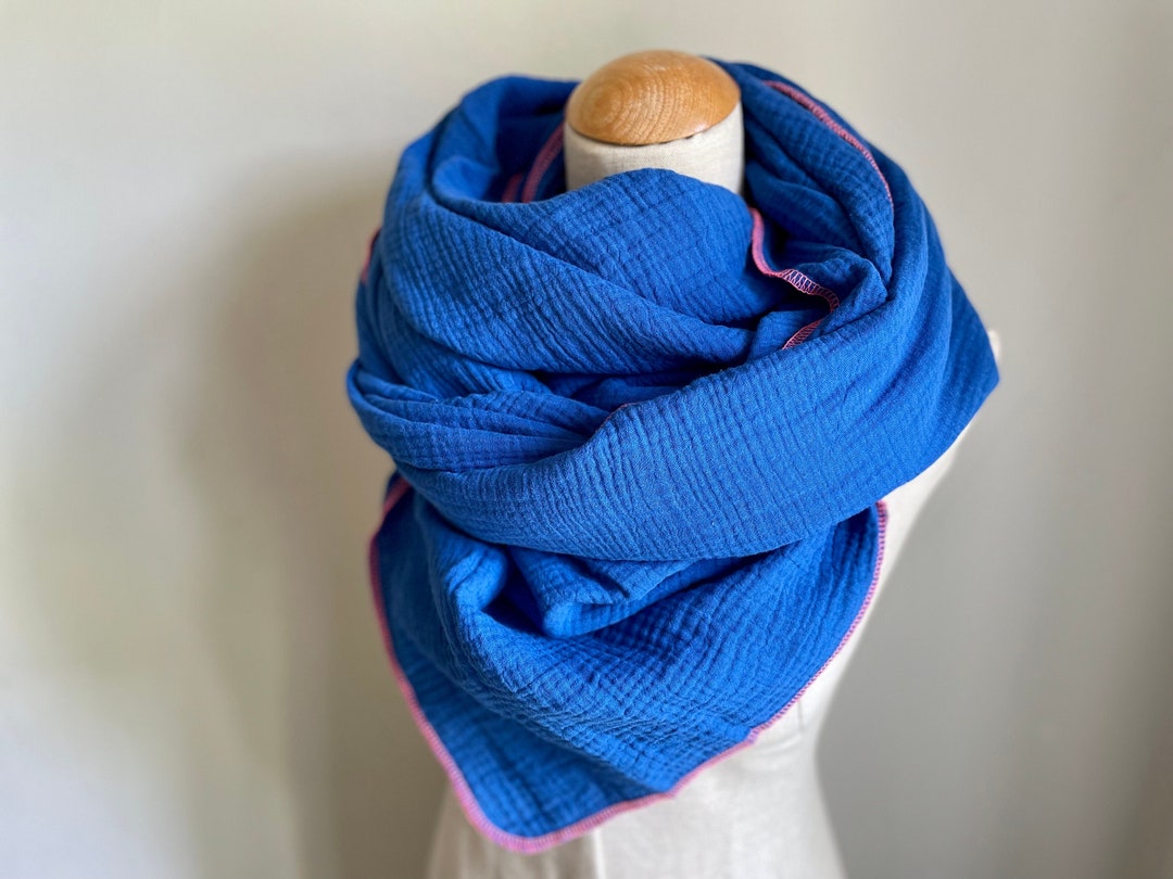 Muslin Scarf XXL Wrap Scarf Loop Scarf Blue Navy Royal Blue Stole ...