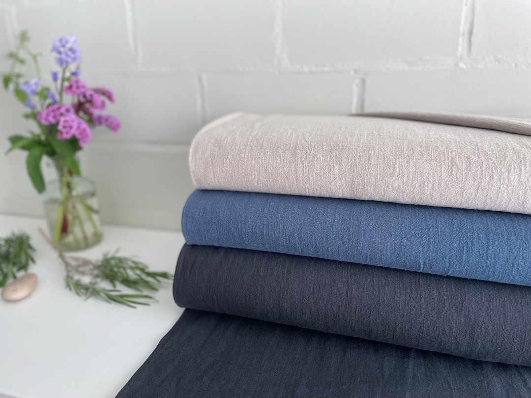 Leinen Stoff Stonewashed Fabric Flachs Blau Sand Marine Reinleinen ...