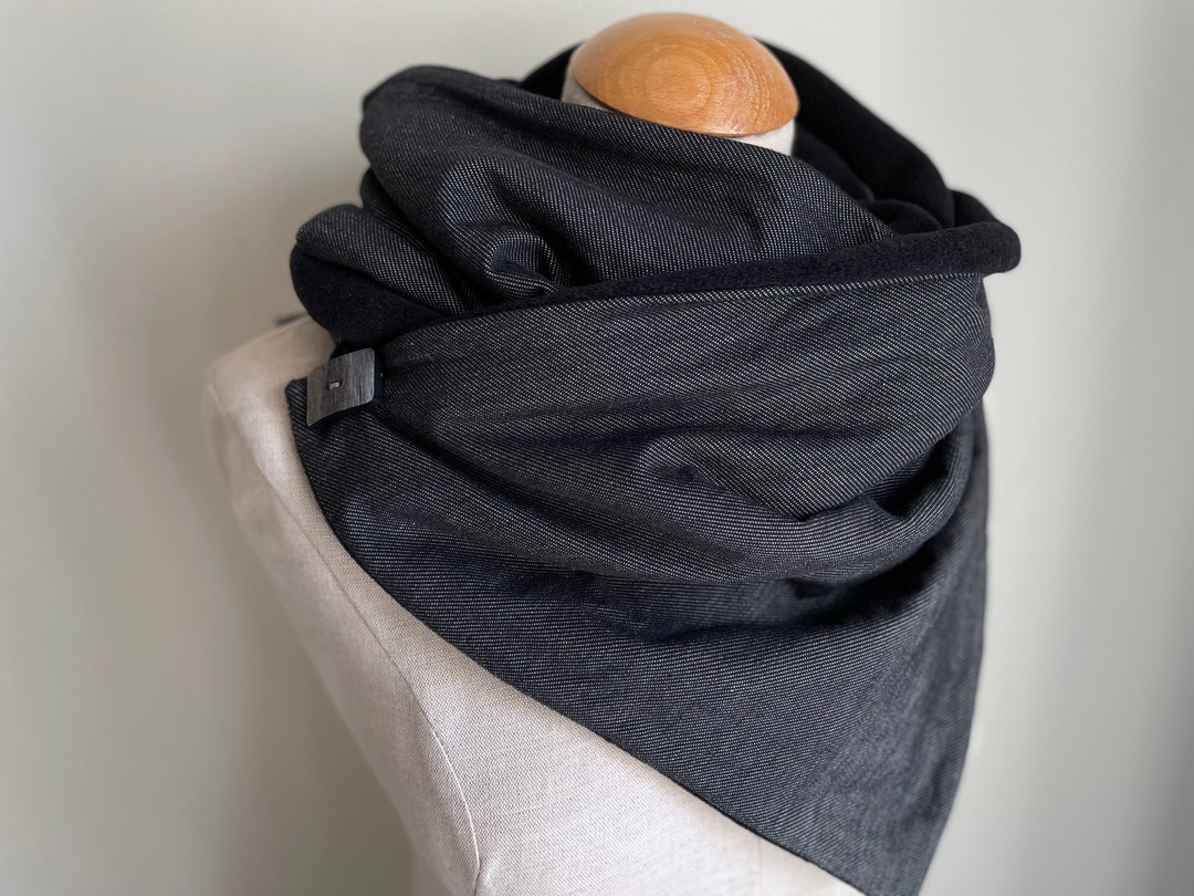 Wrap Scarf Loop Scarf Button Scarf Wrap Triangular Scarf Black - Etsy