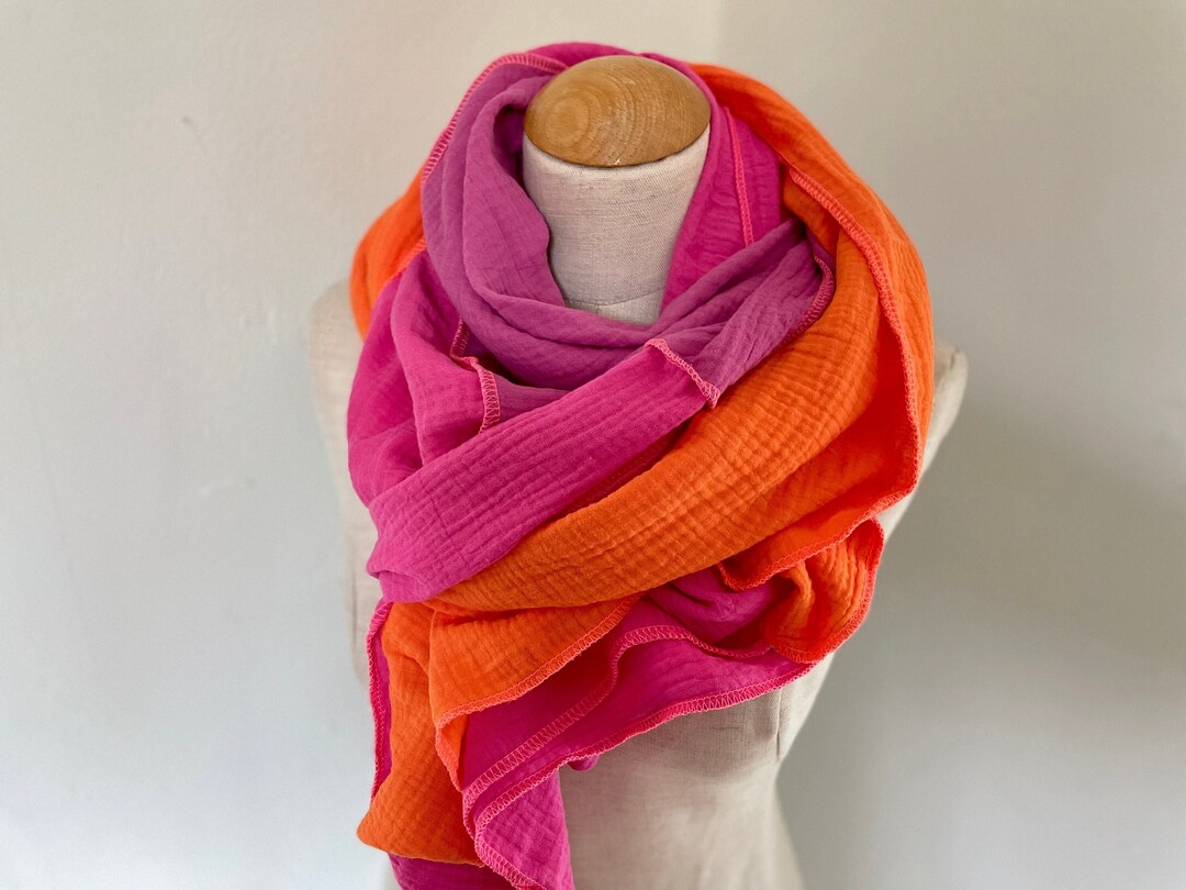 Muslin Scarf XXL Wrap Scarf Triangle Loop Scarf Pink Fuchsia Neon ...