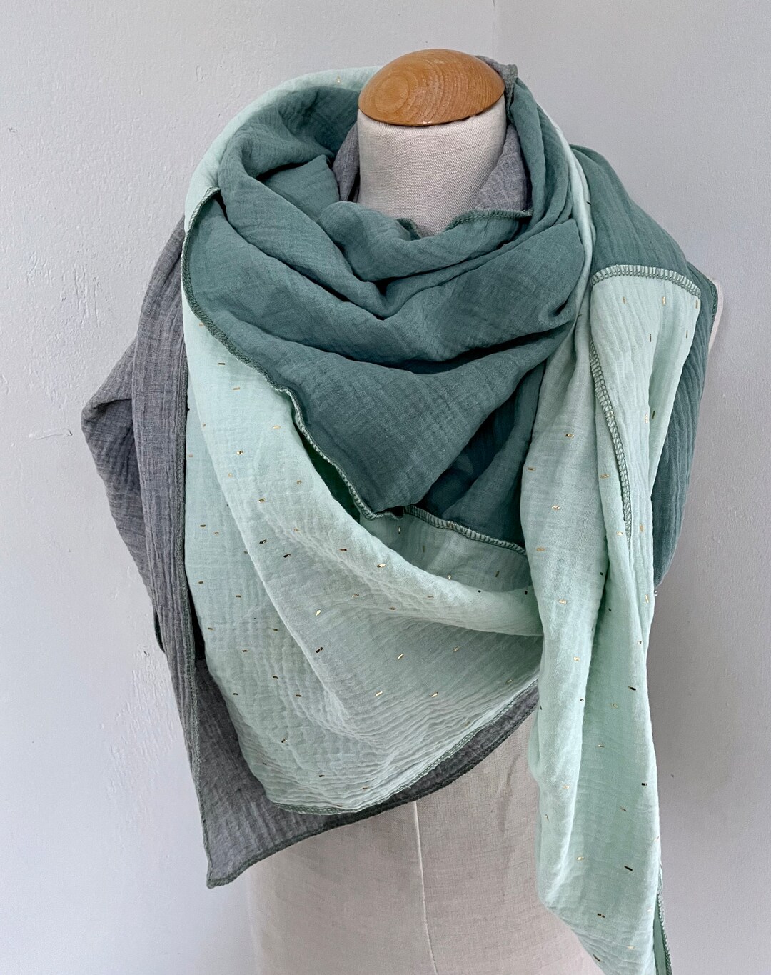 Muslin Cloth XXL Wrap Scarf Triangle Loop Scarf Mint Green Reed Sage ...