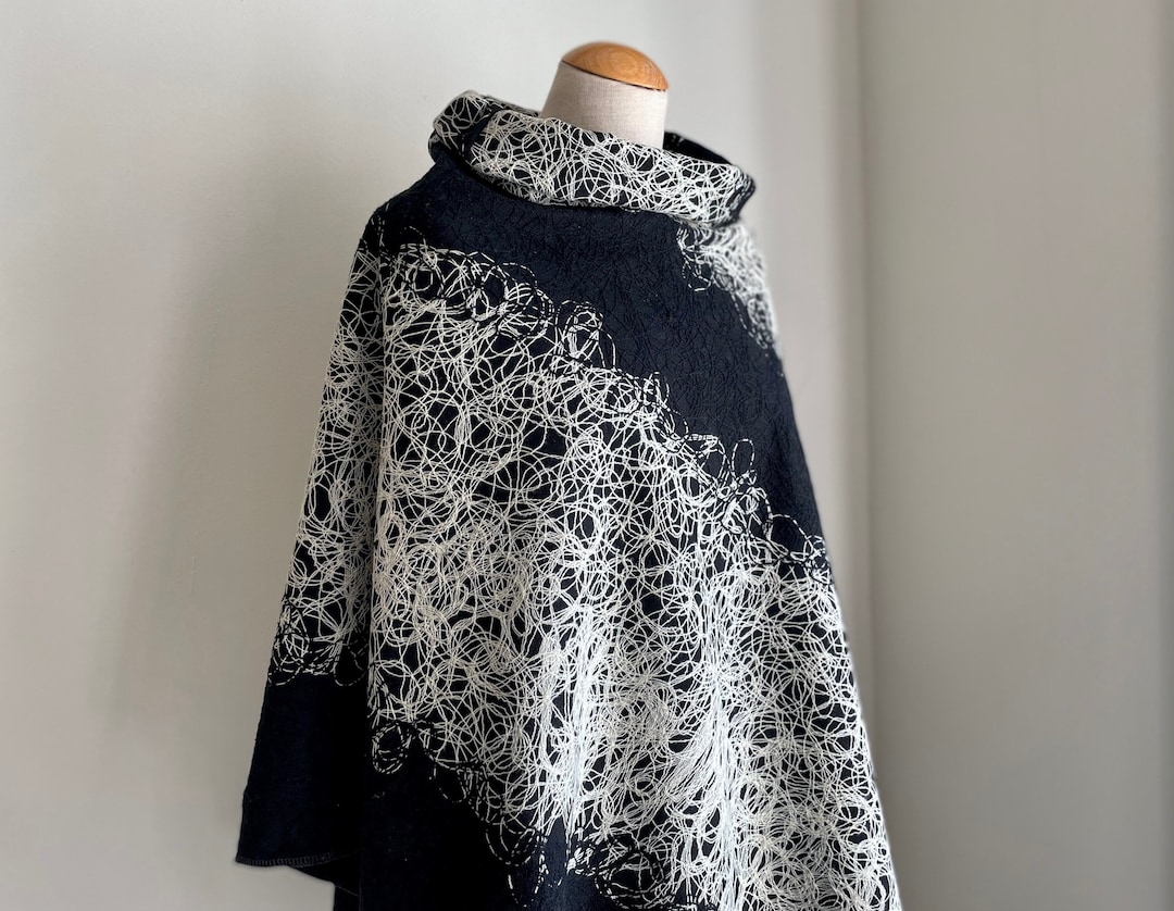 Poncho Wool Cloak Scarf Cape Wrap Woolen Fabric Black Felt Cardigan ...