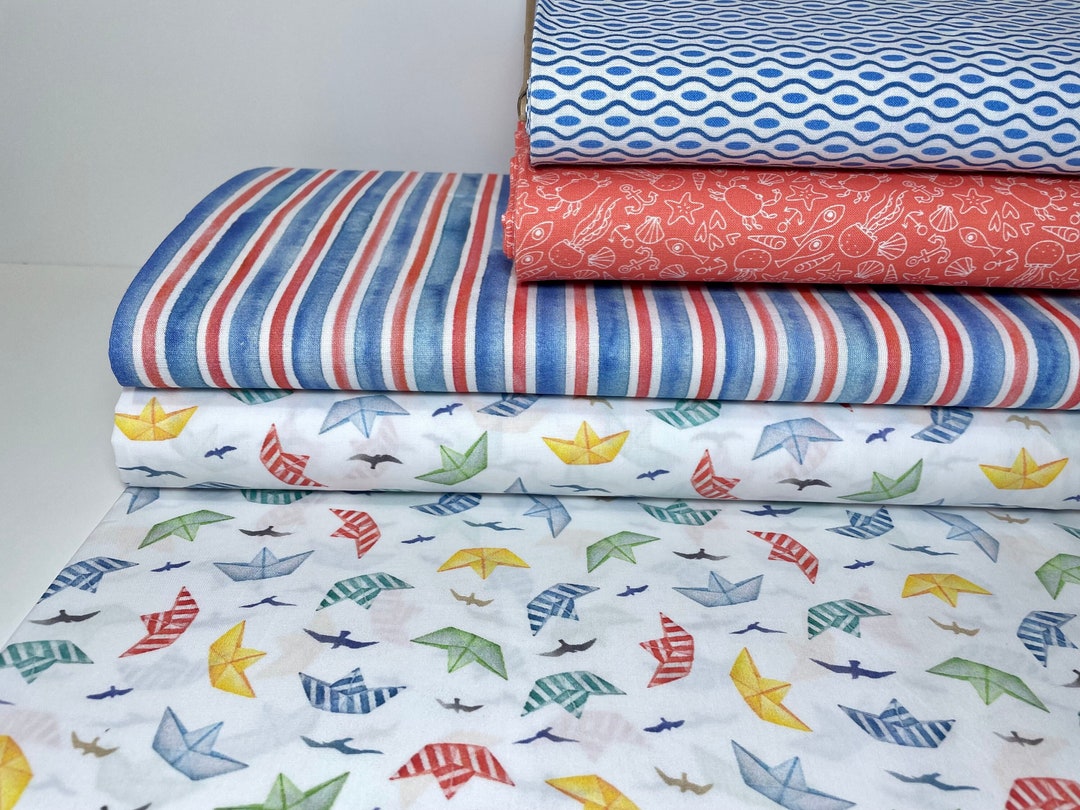 Organic Cotton GOTS Fabric, Patchwork by the Meter, Colorful, Boats ...