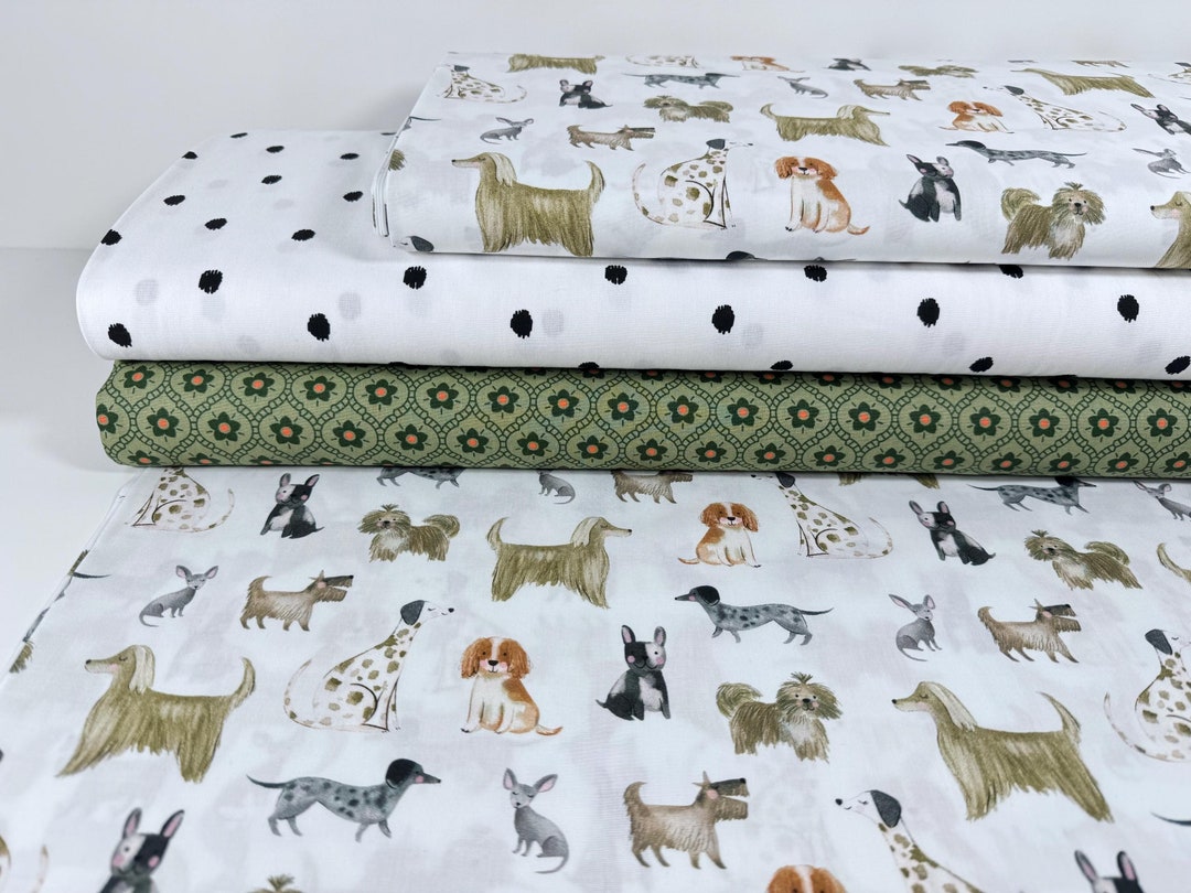 Cotton Fabric Patchwork Dogs Dalmatian Boxer Dachshund Brown Fabric ...