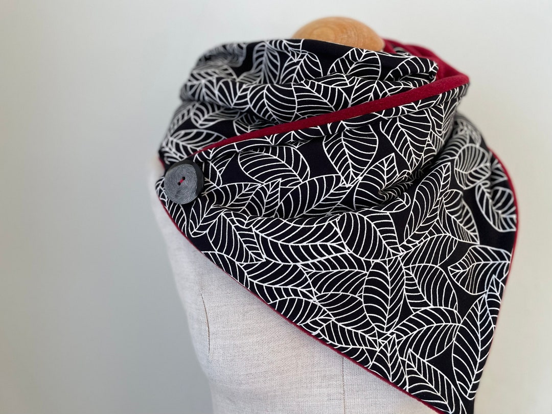 Wickelschal Dreieckstuch Scarf Loopschal Loop Schwarz Blätter Rot Bordeaux Fleece Stoff ...