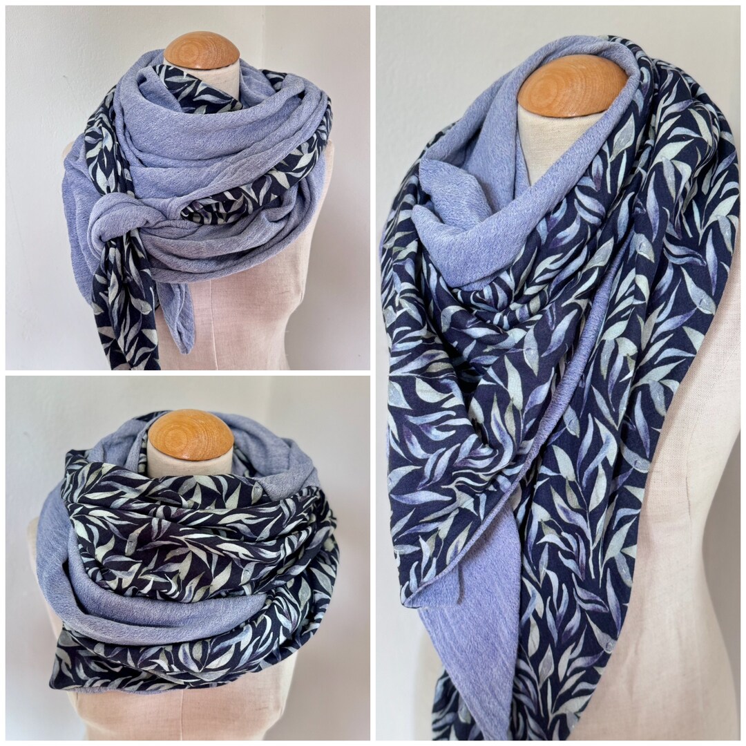 Muslin Scarf XXL Wrap Scarf Triangle Loop Scarf Green Reed Blue Jeans ...