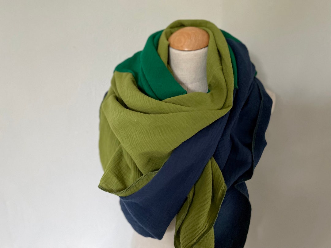 Muslin Scarf XXL Wrap Scarf Triangle Loop Scarf Green Blue Navy Olive ...