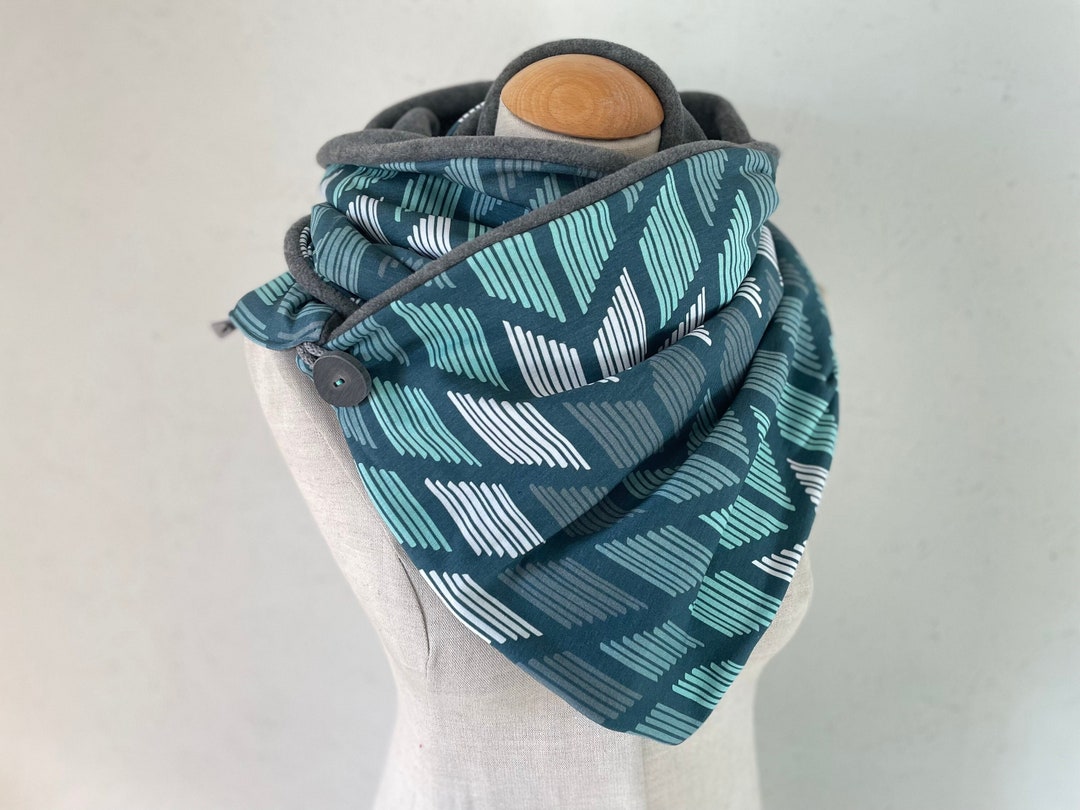 Wickelschal Dreieckstuch Schal Scarf Loopschal Tuch Knopfschal Türkis Mint Grau Winter Fleece ...