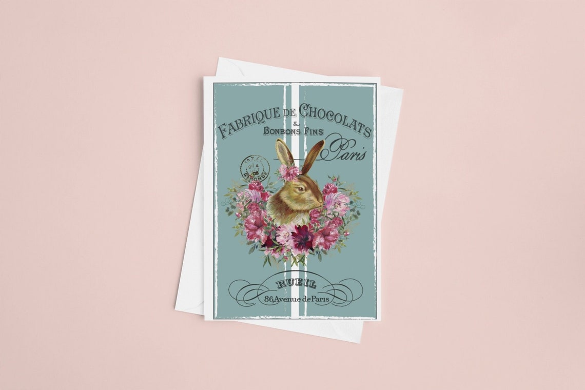 Easter Bunny, Digital Greeting Card, Vintage Card, Easter Card, - Etsy